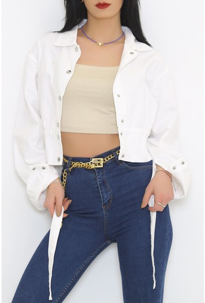 Modadem Kemerli Gabardin Ceket Beyaz - 1283.1367. Modadem Kemerli Gabardin Ceket Beyaz - 1283.1367.