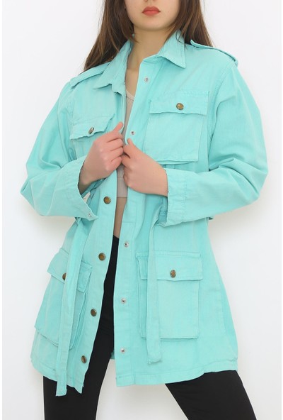 Modadem Kemerli Gabardin Tunik Ceket Mint - 8947.1367. Modadem Kemerli Gabardin Tunik Ceket Mint - 8947.1367.