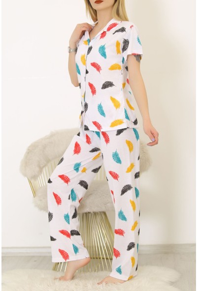 Modadem Desenli Pijama Takımı Desenlibeyaz - 2355.555.