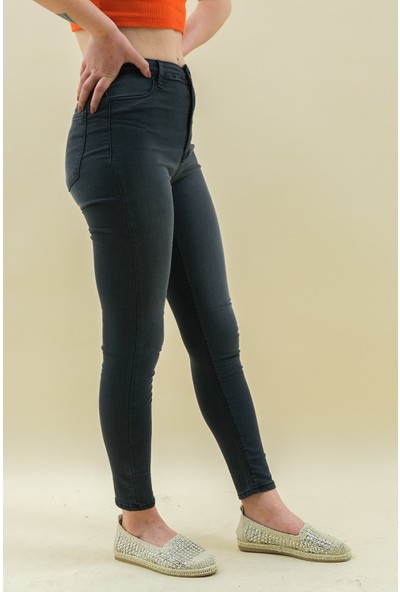 Shefoon Sahte Cep Dar Paça Kot Pantolon Füme