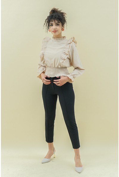 Shefoon Kolları ve Beli Lastikli Taş Bluz Shefoon Kolları ve Beli Lastikli Taş Bluz