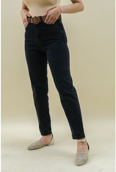 Shefoon Kemerli Cepli Mom Kot Pantolon Antrasit Shefoon Kemerli Cepli Mom Kot Pantolon Antrasit