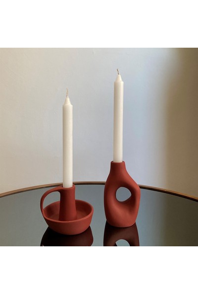Dekoratif 2'li Şamdan Seti Kiremit Dekoratif 2'li Şamdan Seti Kiremit