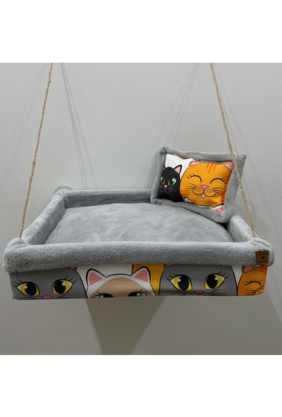 Jaspet Kedi Desenli Cama Asılan Yatak