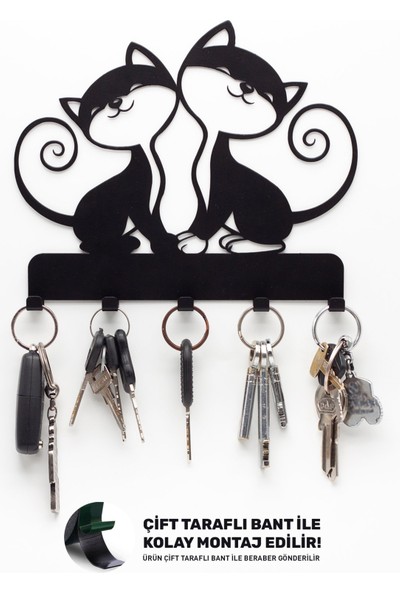 Metal Dekoratif Kedi Desenli Anahtarlık Askısı