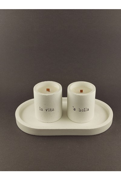 Nostra Regalo ''la Vita E Bella'' Mottolu Vanilya Kokulu Soya Mum Beton Set Nostra Regalo ''la Vita E Bella'' Mottolu Vanilya Kokulu Soya Mum Beton Set