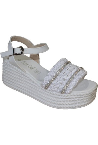 Yazkış Kadın Siyah Beyaz Örgü Taş Şeritli 6cm Dolgu Topuk Sandalet Yazkış Kadın Siyah Beyaz Örgü Taş Şeritli 6cm Dolgu Topuk Sandalet