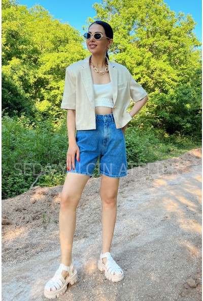 Seda Yalçın Atelier Taş Vatkalı Crop Blazer Ceket