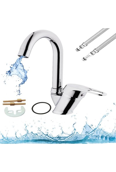 ECK Anka Mix Krom Baston Borulu Lavabo Batarya Musluk Çeşmesi Çift Fonksiyonlu ECK Anka Mix Krom Baston Borulu Lavabo Batarya Musluk Çeşmesi Çift Fonksiyonlu