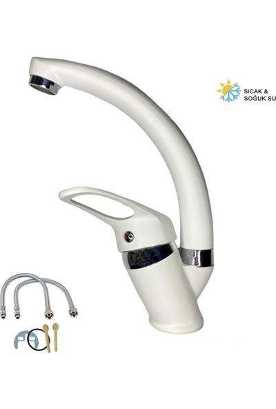 ECK Anka Mix Beyaz Krom Lavabo Bataryası Musluğu Çeşmesi Çift Fonksiyonlu