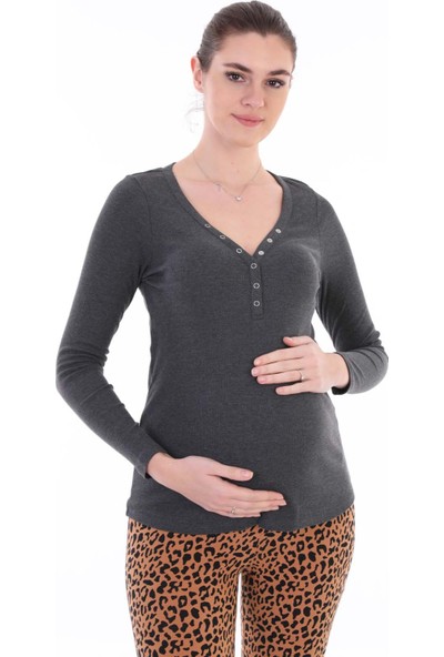 Meghan L.A Yakası Metal Düğmeli Hamile Bluz