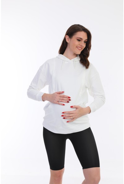 Meghan L.A Emzirmeye Uygun Kapşonlu Cepli Hamile Sweatshirt