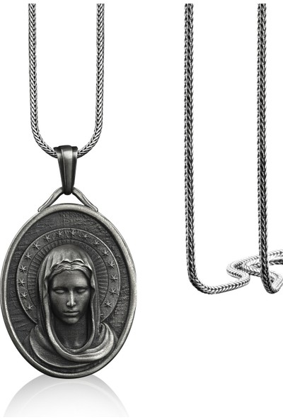 Bysilverstone Meryem Ana Madalyon Gümüş Kolye