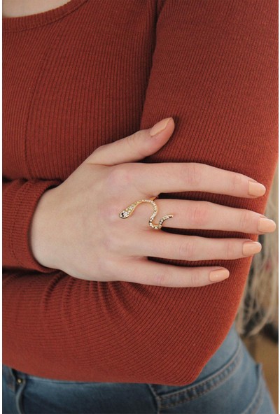 Clariss Ayarlanabilir Altın Renk Zirkon Taşlı Yılan Yüzük