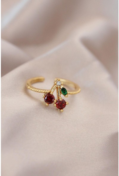 Clariss Ayarlamalı Gold Renk Metal Renkli Zirkon Taşlı Kiraz Yüzük Clariss Ayarlamalı Gold Renk Metal Renkli Zirkon Taşlı Kiraz Yüzük