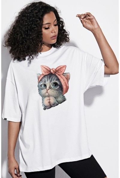 Molly Tekstil Molly-Kadın-Beyaz-Sevimli Minik Kedi- Molly Tekstil Molly-Kadın-Beyaz-Sevimli Minik Kedi-
