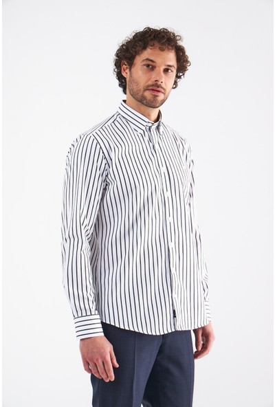 Siyah Erkek Uzun Kol Çizgili Spor Gömlek