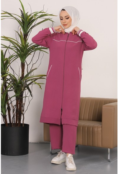 İlkimay Biyeli Boydan Fermuar Adel Tunik Pantolon Tesettür Ikili Takım 261 - Mor İlkimay Biyeli Boydan Fermuar Adel Tunik Pantolon Tesettür Ikili Takım 261 - Mor