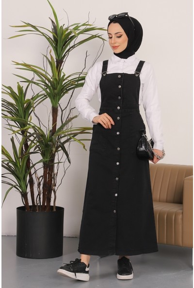 İlkimay Berra Cepli Tesettür Kot Salopet 267 - Siyah