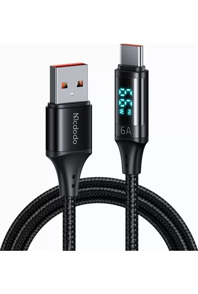 Mcdodo CA-1080 Type-C 6A Dijital Ekranlı Süper Hızlı Data/şarj Kablosu 1.2m-Siyah Mcdodo CA-1080 Type-C 6A Dijital Ekranlı Süper Hızlı Data/şarj Kablosu 1.2m-Siyah