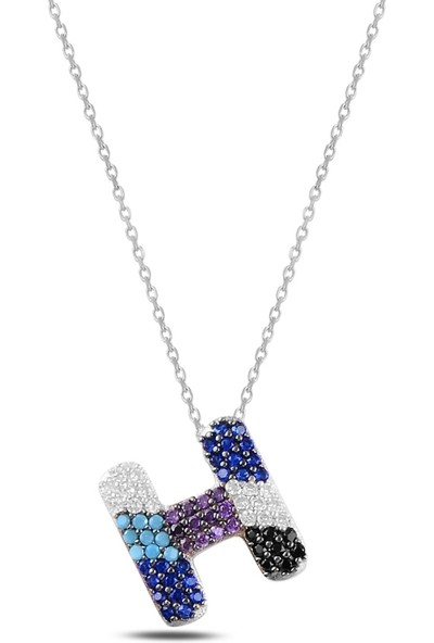 Gümüş -H- Harfi Renkli Zirkon Taşlı Hayalet Kolye