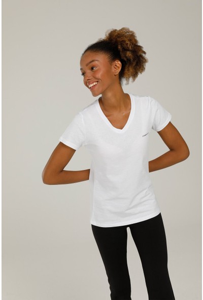 Lumberjack Kadın Basic V Yaka TIŞÖRT-BEYAZ-CT130 Xl - Beyaz