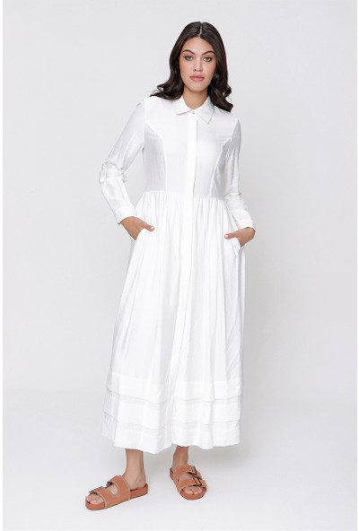 Aker 4254111 Gömlek Yaka Belden Büzgülü Elbise