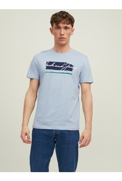 Jack Jones Erkek Bisiklet Yaka Baskılı Tişört 12210140