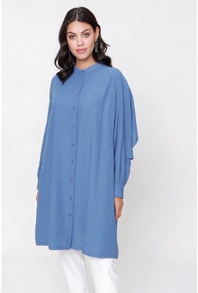 15719112 Rüzgarlık Detaylı Hakim Yaka Tunik