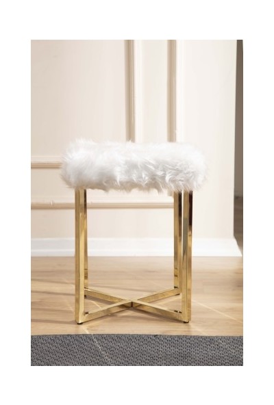 Breda Home Lüks Gold Ayaklı Peluş Kumaşlı Puf Bench Sandalye