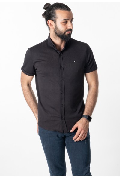 Zeki Özer Erkek Siyah Easy Care Kısa Kollu Gömlek