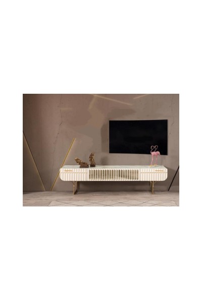 Breda Home Lüks Mdf Krem Gold Duvar Tv Ünitesi Tv Sehpası