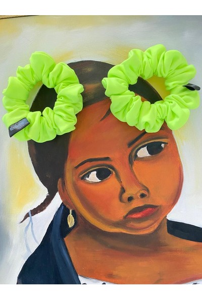 Rengarenk Scrunchies 2 Li Mini Neon Sarı Scrunchie Kumaş Simit Toka