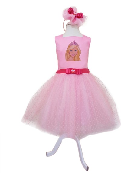 Pastelsnz Barbie Baskılı Pembe Kız Çocuk Elbise- Barbie Doğum Günü Elbisesi Pastelsnz Barbie Baskılı Pembe Kız Çocuk Elbise- Barbie Doğum Günü Elbisesi