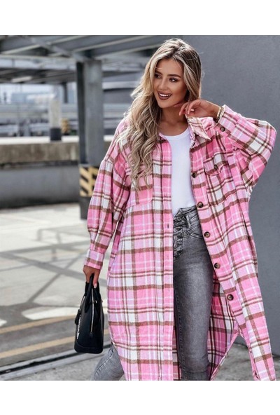 Markano Markano Ekose Uzun Oversize Gömlek