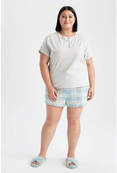 Df Plus Regular Fit Bisiklet Yaka Kareli Pijama TAKIMI X6618AZ22SM