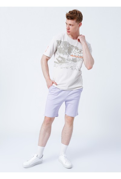 Jack & Jones 12202197_JJIFONT Jjsweat Shorts At Normal Bel Düz Lila Erkek Sweat Şort