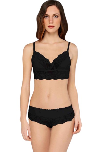 Doreanse Kadın Şık Dantelli Dolgusuz Bralet Sütyen Slip Külot Takım 12432 | Siyah Doreanse Kadın Şık Dantelli Dolgusuz Bralet Sütyen Slip Külot Takım 12432 | Siyah