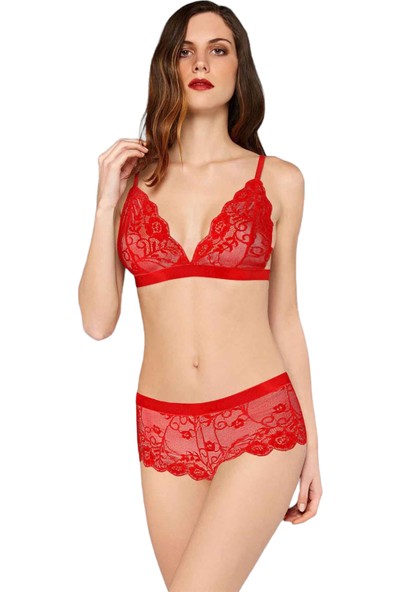 Doreanse Kadın Polyamide Dantel Detaylı Sütyen Takımı 12434 | Kırmızı