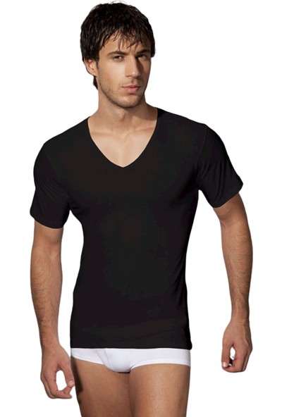 Doreanse V Yaka Kısa Kol Koton Fanila 2810 | Siyah