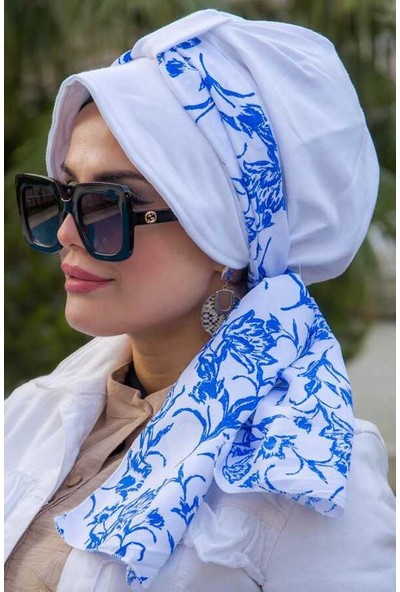 Karışık Cadde Beyaz Mavi Şapkalı Bone