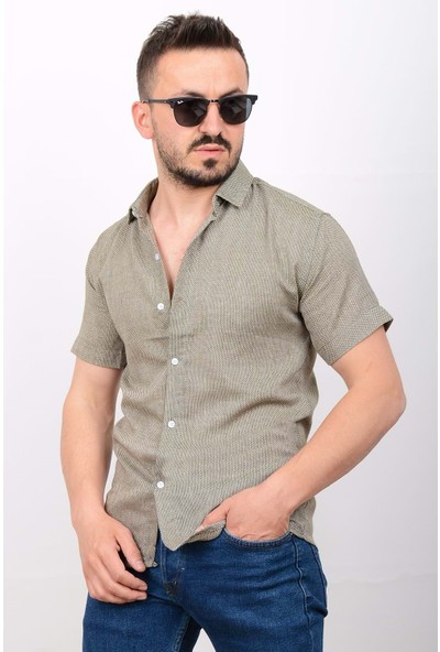 Edwox Erkek Nokta Desenli Kısa Kollu Gömlek Yeşil E303