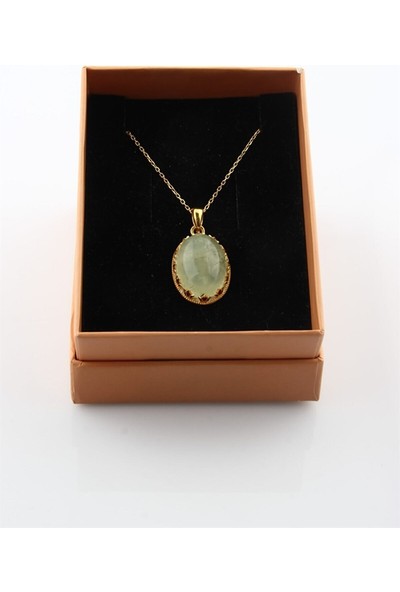 Safnaturel Prehnit Doğal Taş Kolye Ucu Gümüş Zincirle Dahil Safnaturel Prehnit Doğal Taş Kolye Ucu Gümüş Zincirle Dahil