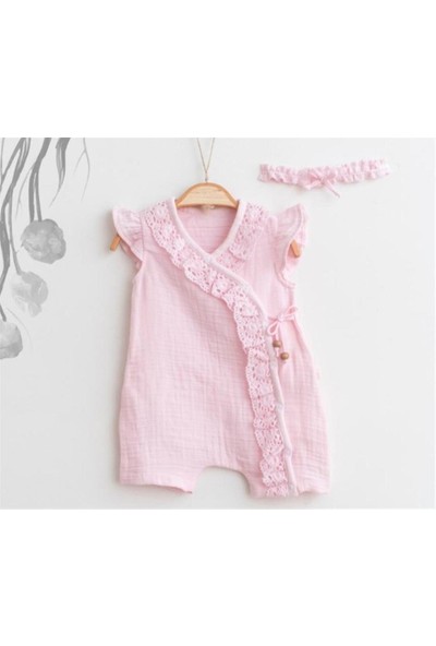 Modanın Sesi Miomini Pembe Müslin Tulum Bandanalı Modanın Sesi Miomini Pembe Müslin Tulum Bandanalı