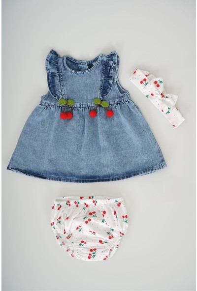 Miniko Kids Kız Bebek Külotlu Saç Bantlı Kot Jile Elbise