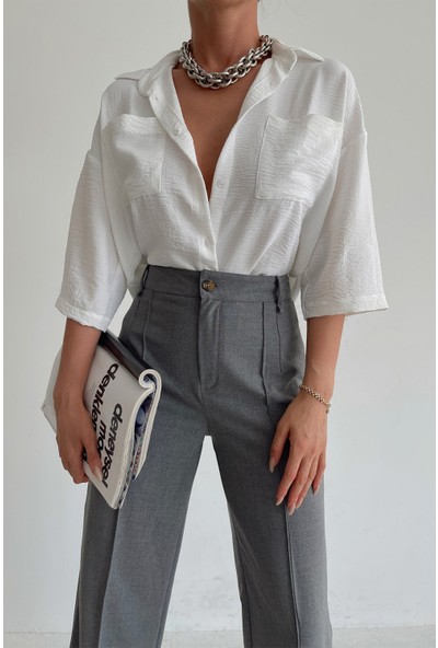 MyLove Keten Crop Gömlek Beyaz MyLove Keten Crop Gömlek Beyaz