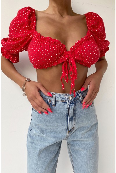 MyLove Bağlamalı Çıtır Tops Kırmızı