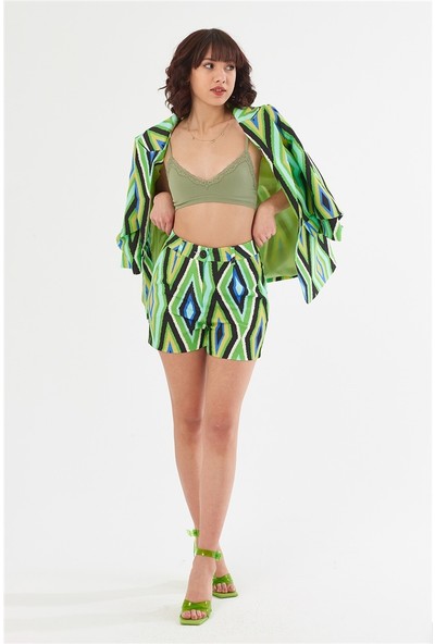 Nisan Geometrik Desen Şort Elma Yeşili N22-1386