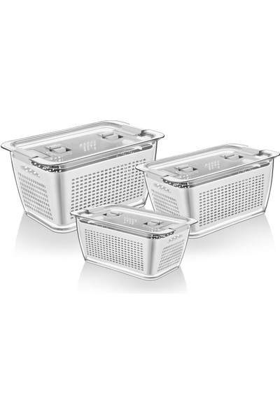 Homenıva 3 Boy Buzdolabı Taze Sebze Meyve Saklama Kabı, Bölmeli Havalandırmalı