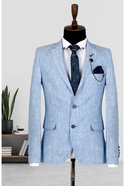Deepsea Erkek Slim Fit Çift Düğmeli Keten Blazer Ceket 2202270 Deepsea Erkek Slim Fit Çift Düğmeli Keten Blazer Ceket 2202270